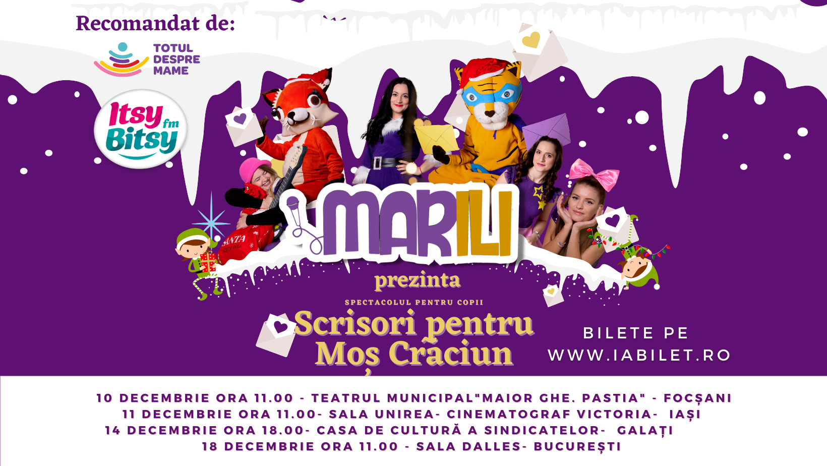 Spectacolul Scrisori pentru Moș Crăciun cu personajele Marili, în turneu prin țară - Itsy Bitsy